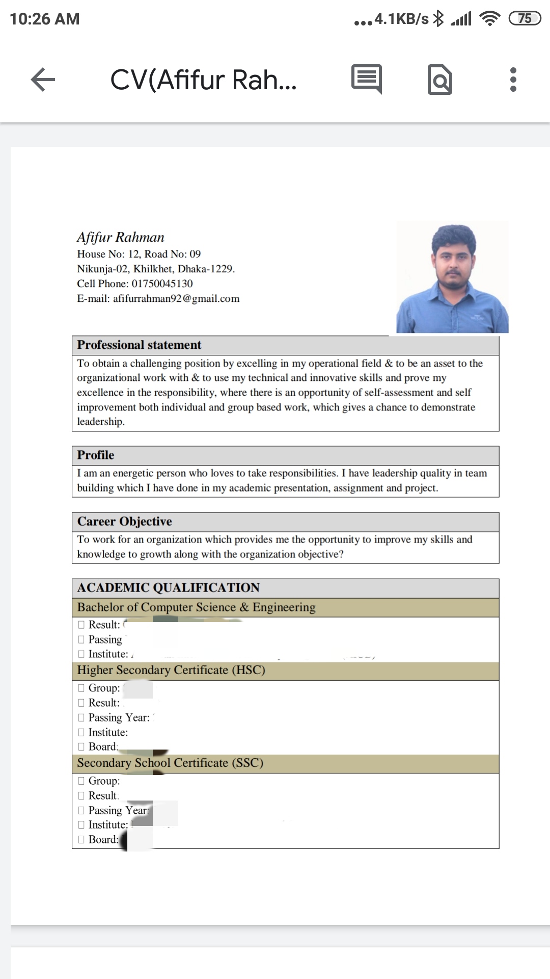 CV Format – Study with CoreDeft